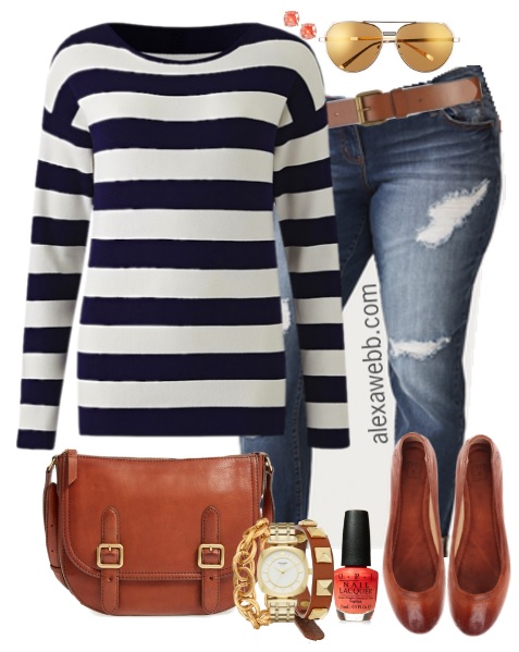 Plus Size Navy Stripe Sweater Outfit - Alexa Webb