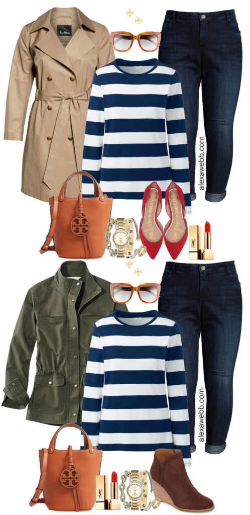 Plus Size Preppy Striped Top Outfit Ideas - Alexa Webb