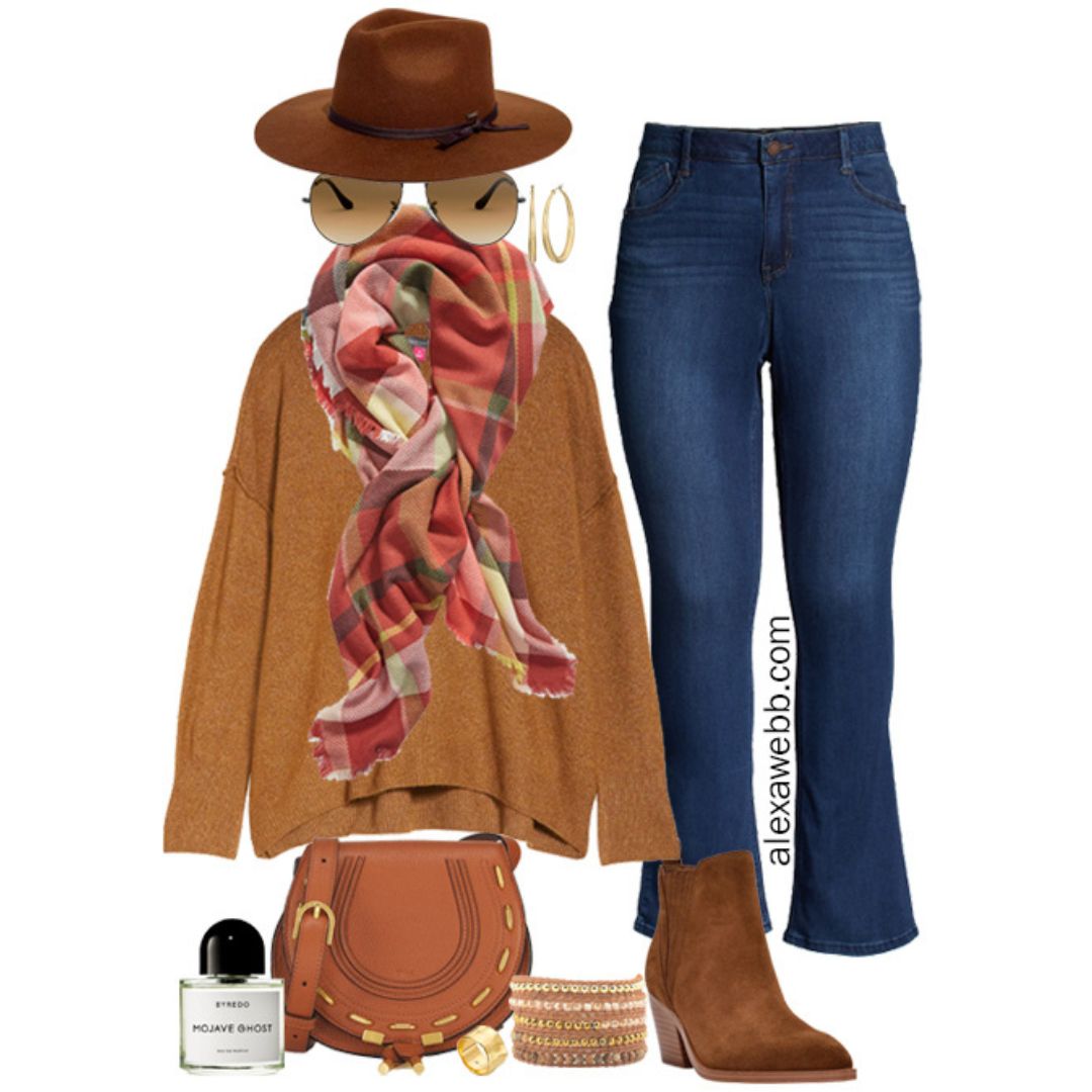 Plus Size Rust Sweater & Jeans Outfit - Alexa Webb