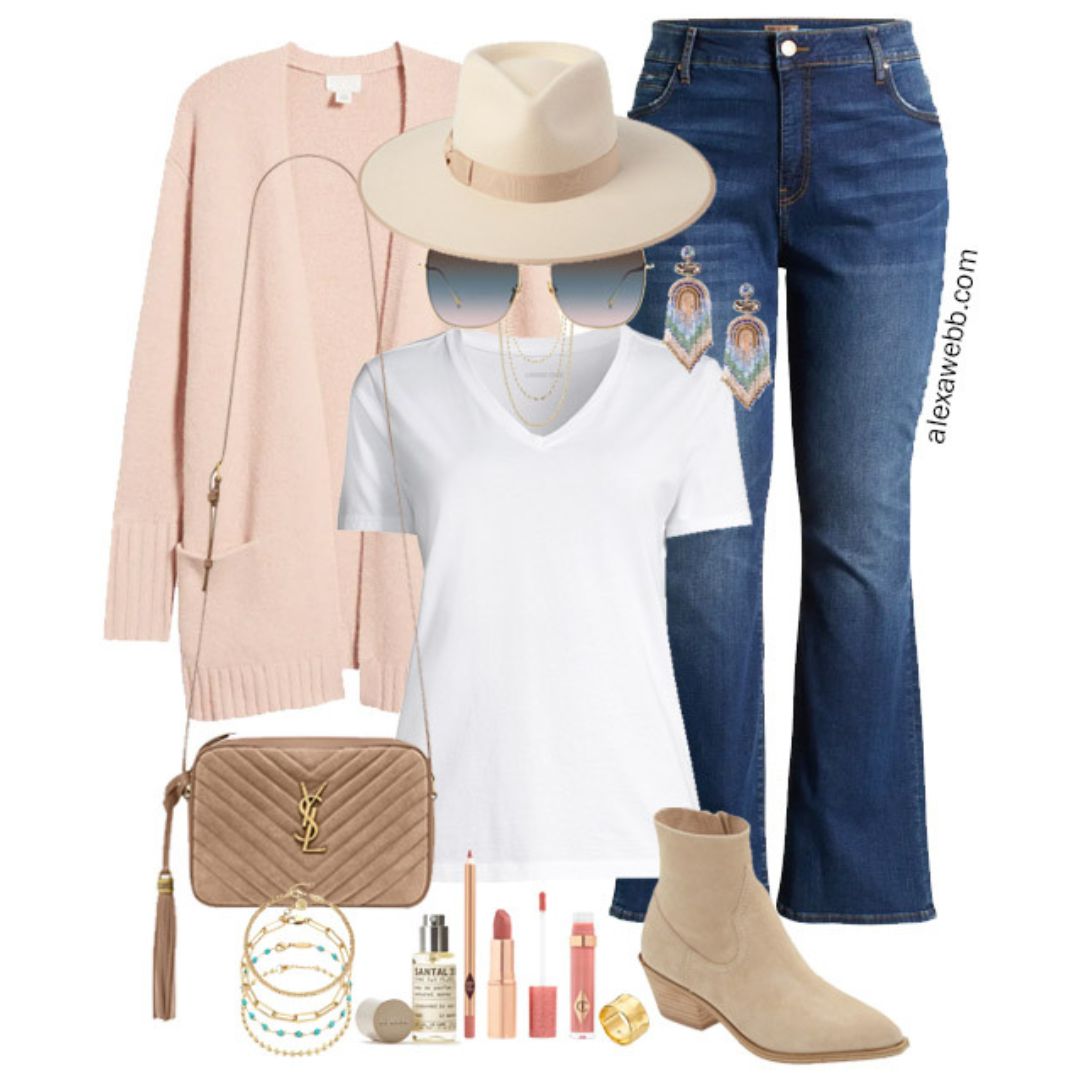 Plus Size Pink Cardigan Outfit - Alexa Webb