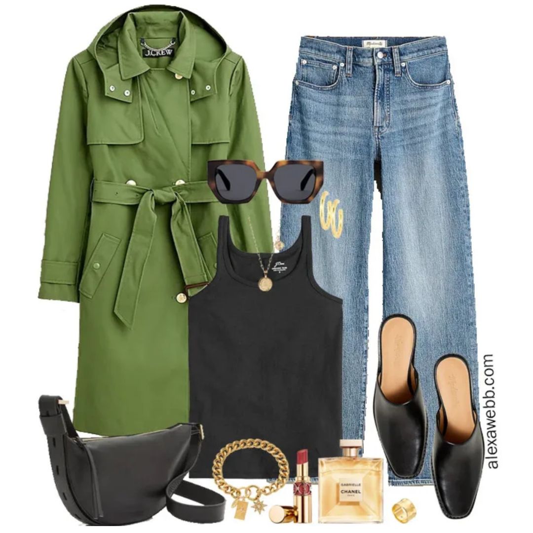 Plus Size Green Trench Coat Outfit 2 - Alexa Webb