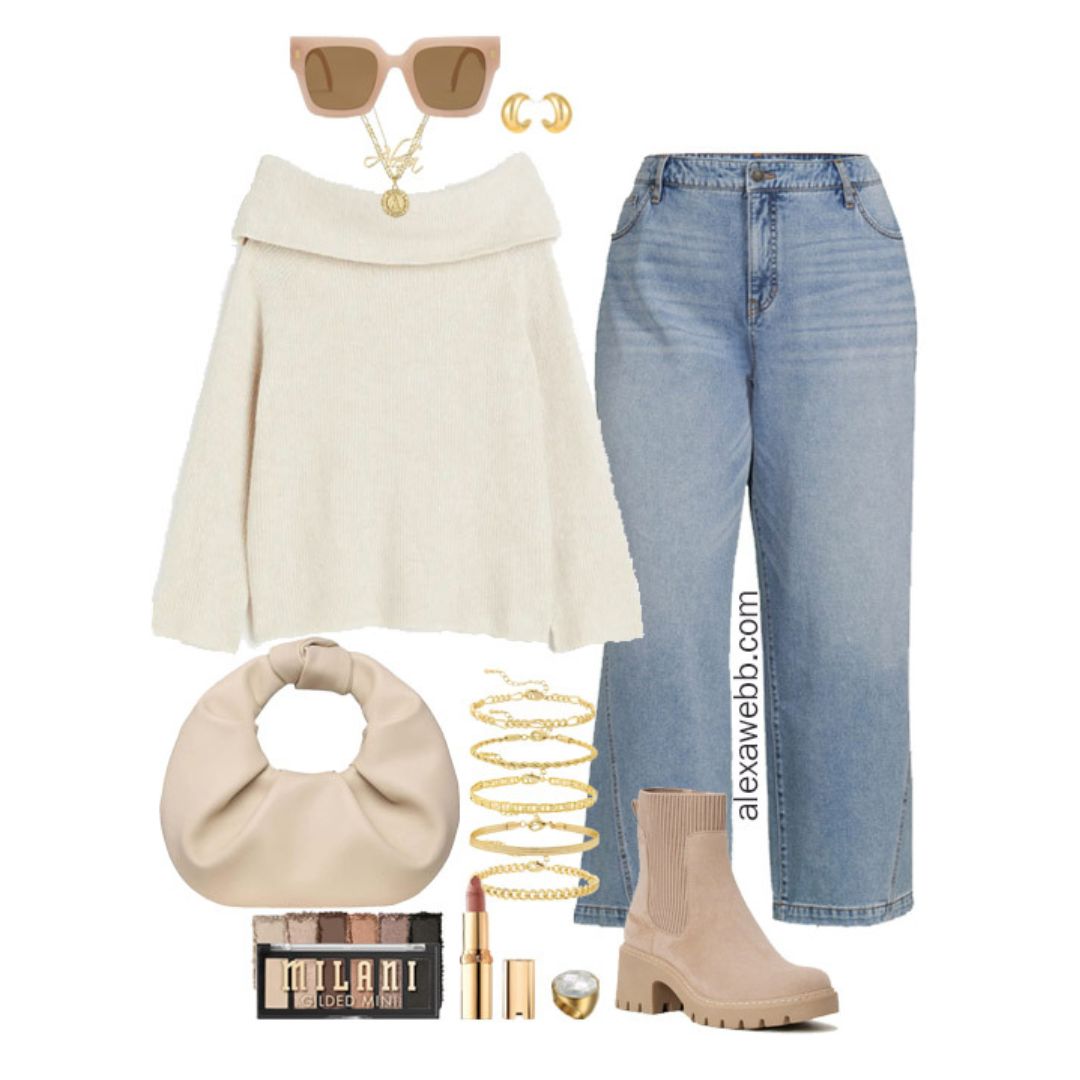 Plus Size on a Budget – Off-the-Shoulder Sweater Outfit - Alexa Webb