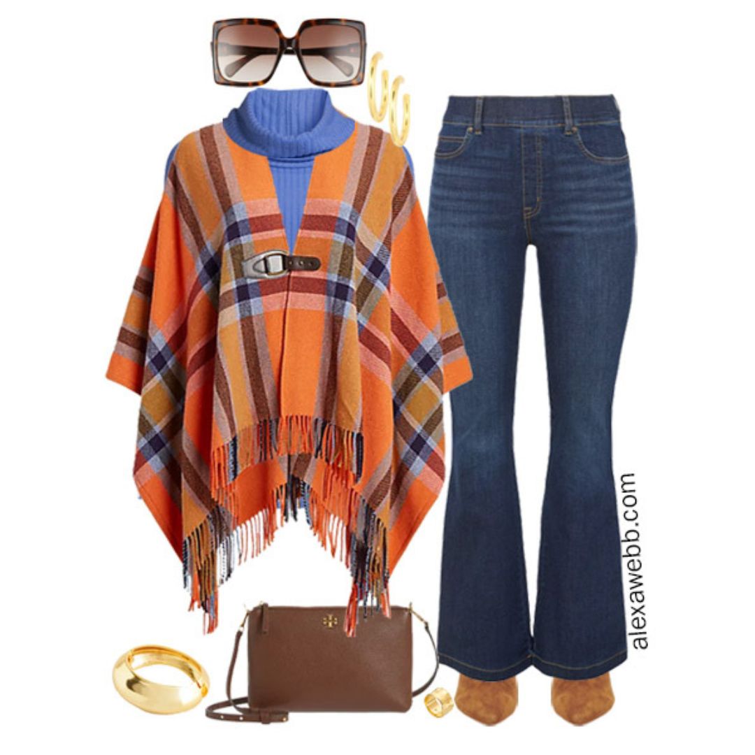 Plus Size Plaid Poncho Outfit - Alexa Webb