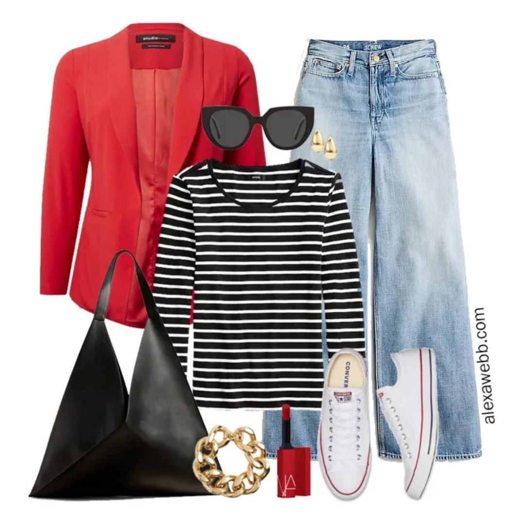 Plus Size Red Blazer and Jeans Outfit - Alexa Webb