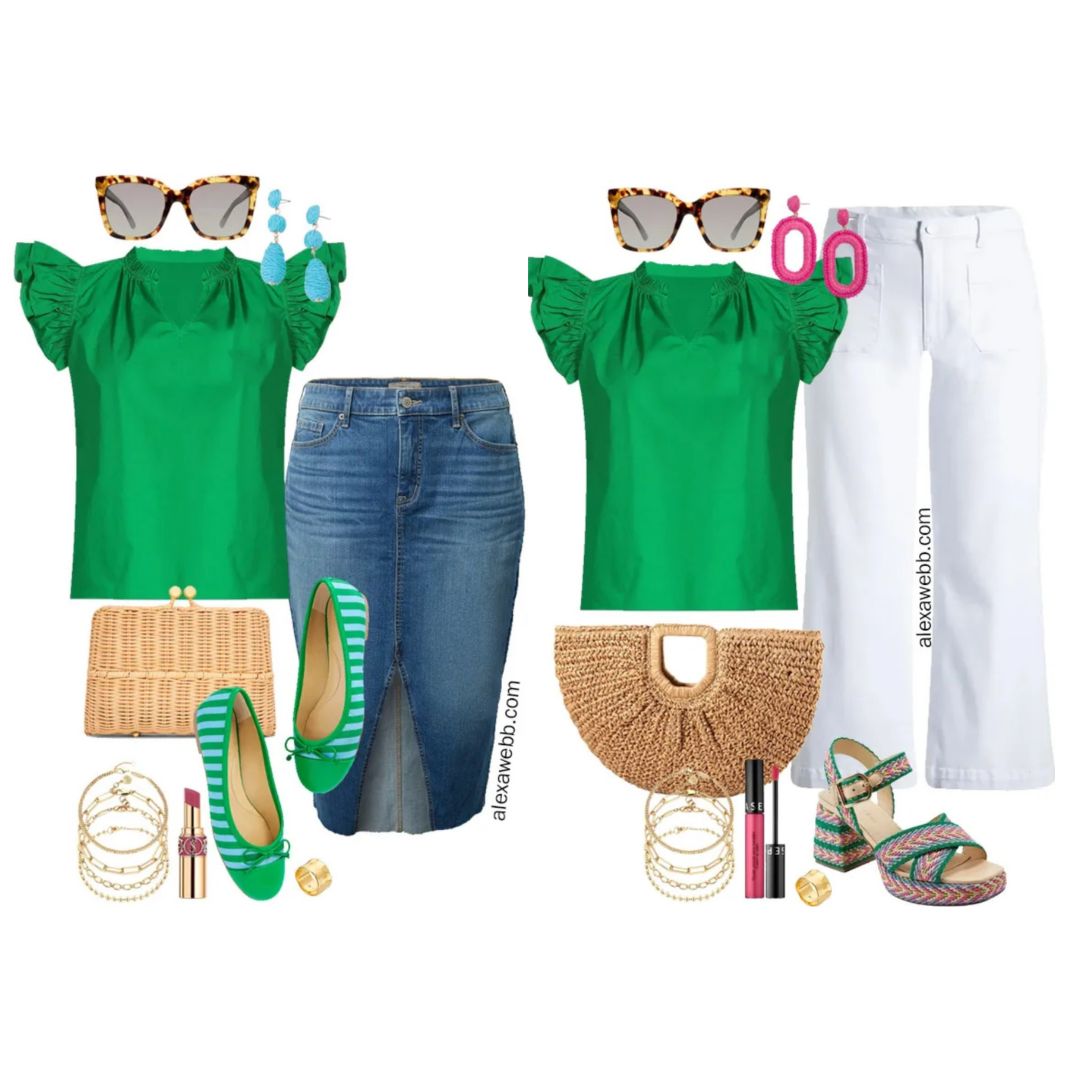 Plus Size Green Frill Top Outfits - Alexa Webb
