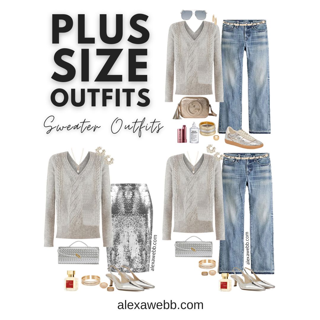 Plus Size Grey Sweater Outfits - Alexa Webb