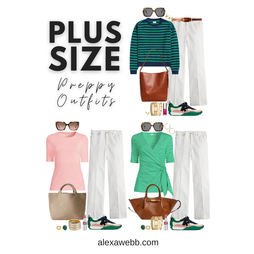 Plus Size Preppy White Jeans Outfits - Alexa Webb