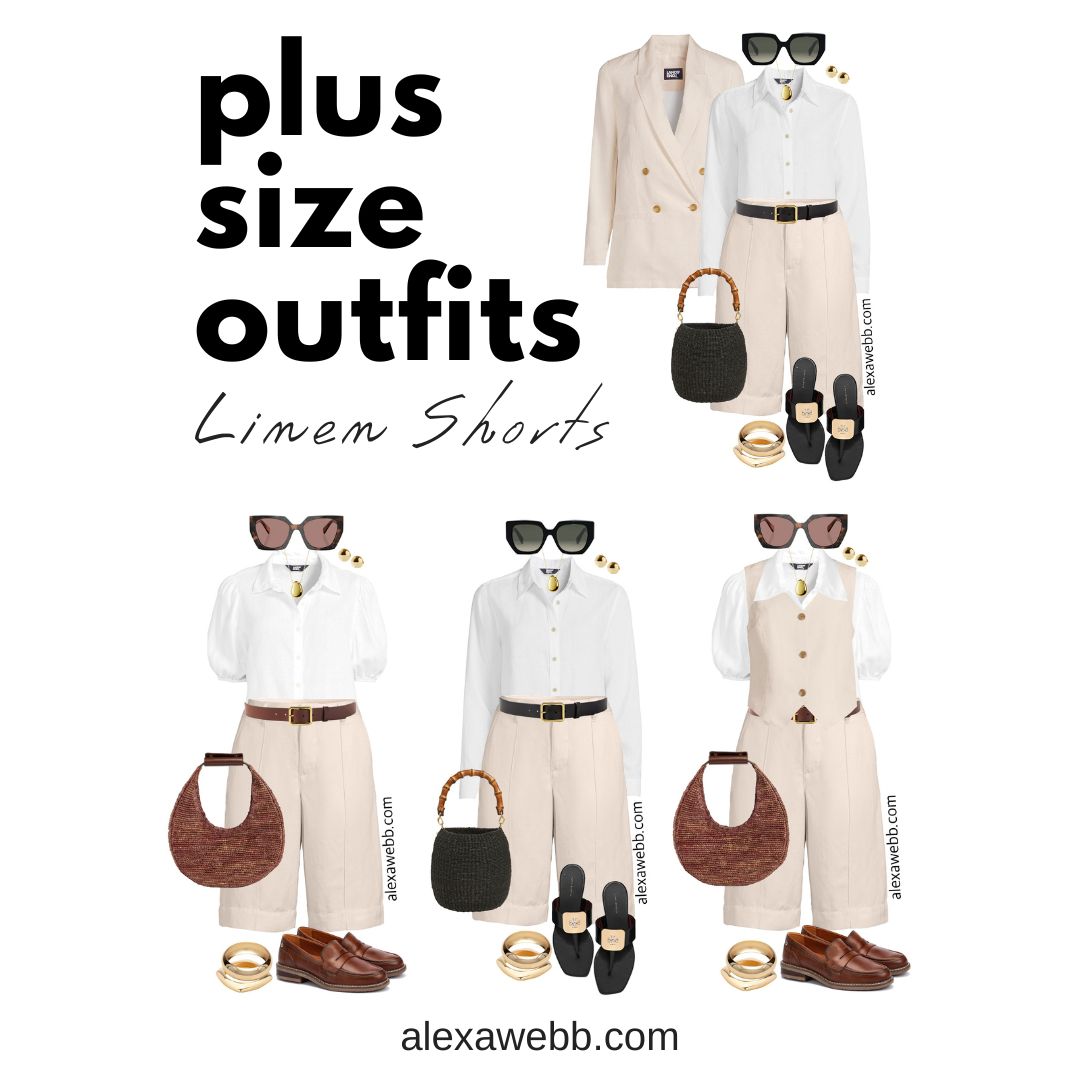 Plus Size Preppy Linen Bermuda Shorts Outfits - Alexa Webb