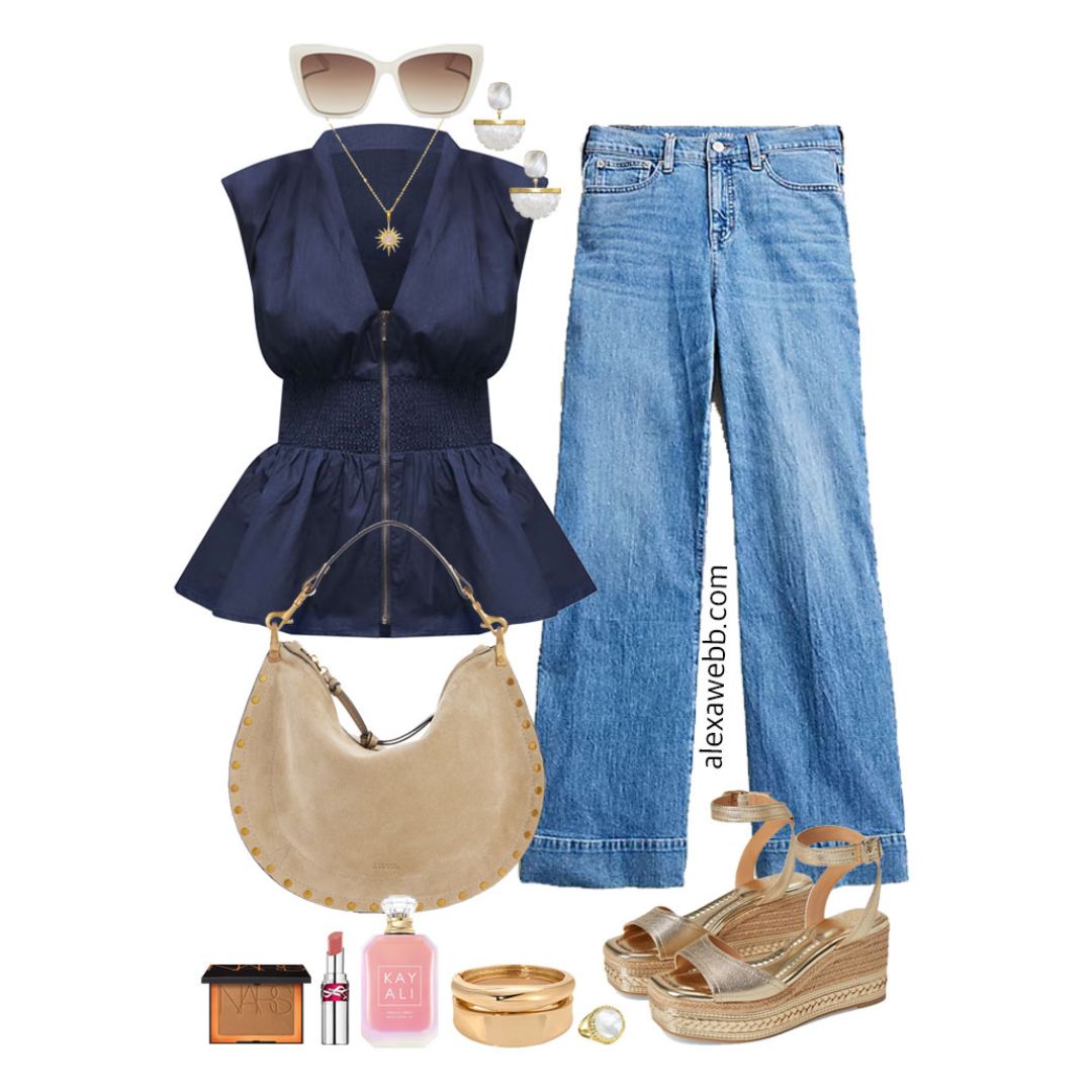Plus Size Navy Peplum Top Outfit - Alexa Webb